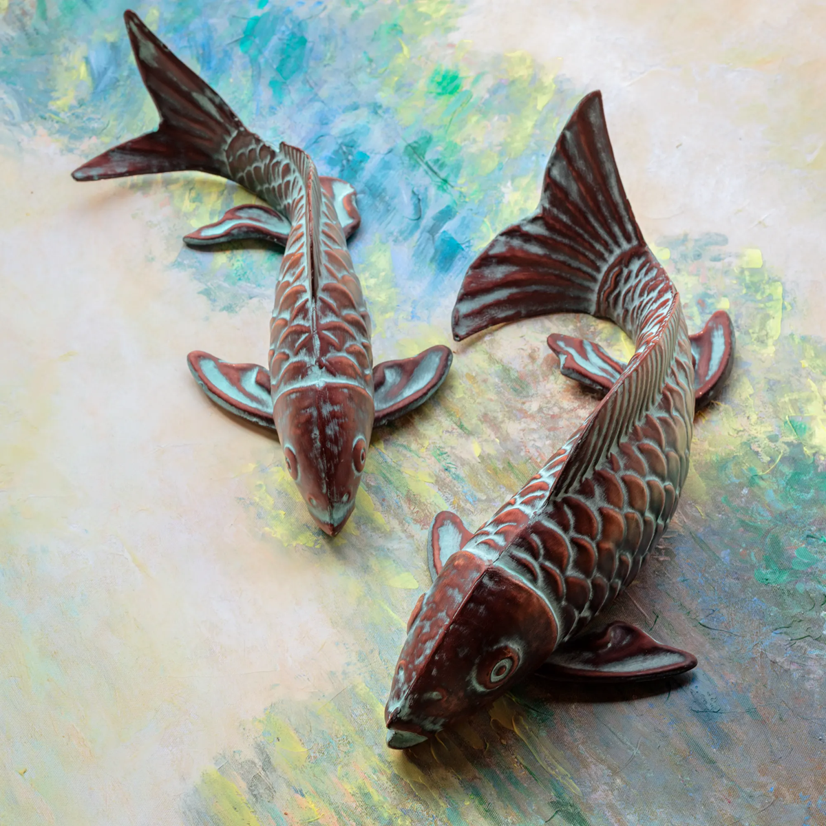 Porch View Home Swimming Koi Fish with Verdigris Finish Set/4 – A ...